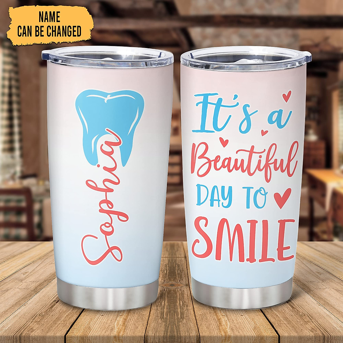 Hyturtle Personalized Dentist Tumbler - It's A Beautiful Day To Smile Stainless Steel Tumbler 20 oz With Lid - Idea Gifts For Dentists, Women, Dental Hygiene, Men, Hygienist - Gifts For Birthday