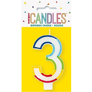 Vibrant Rainbow Border Number "3" Birthday Candle - Multicolored & Eye-Catching Design - Perfect for Unforgettable Birthday Celebrations