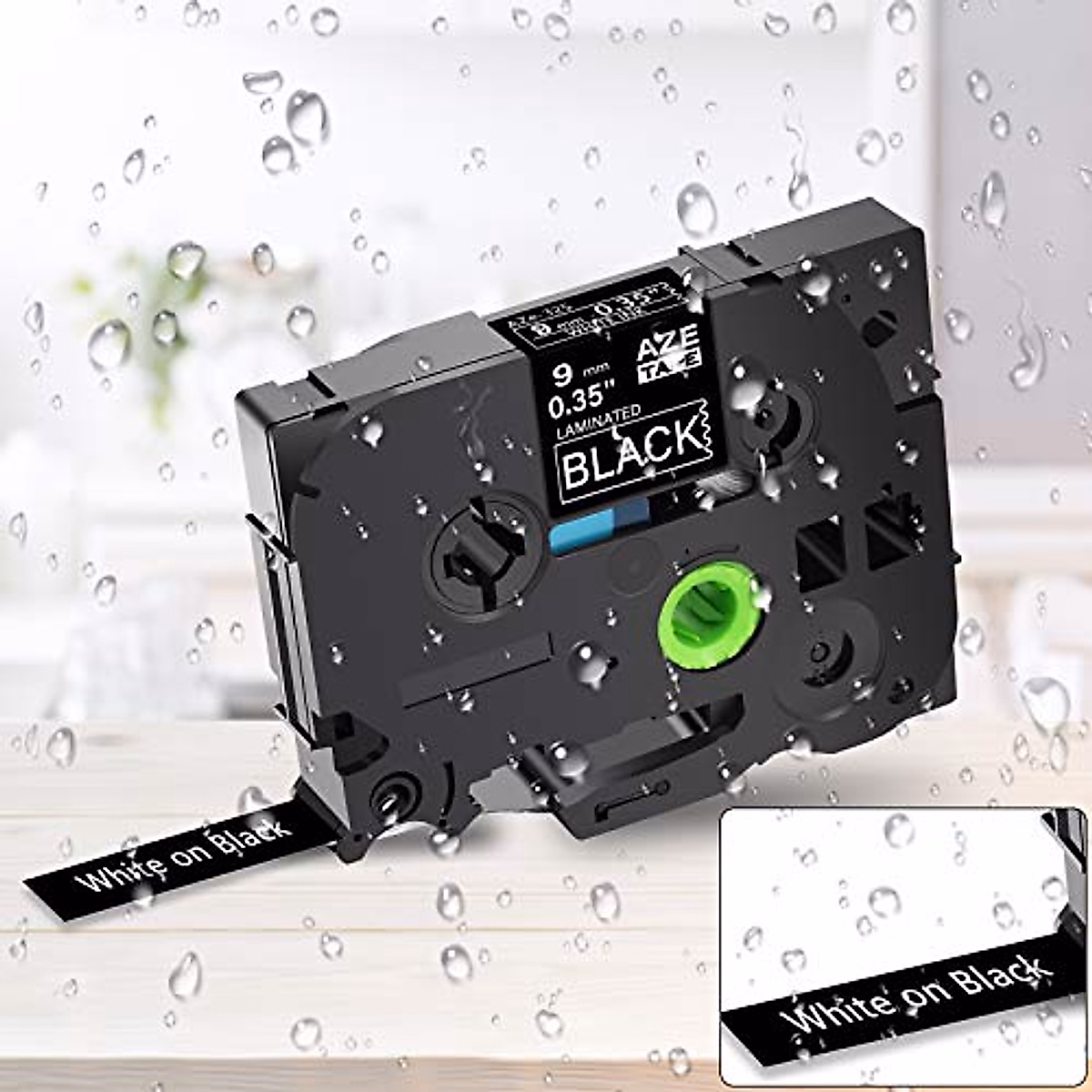 GREENCYCLE 4 Pack Compatible for Brother TZe-325 TZe325 TZ325 TZ-325 AZE Label Tape 0.35 Inch 9mm 3/8" White on Black Laminated for PTD210 PT-H100 PTH110 PT-D400AD PTD600 PT-1290 PT2430PC