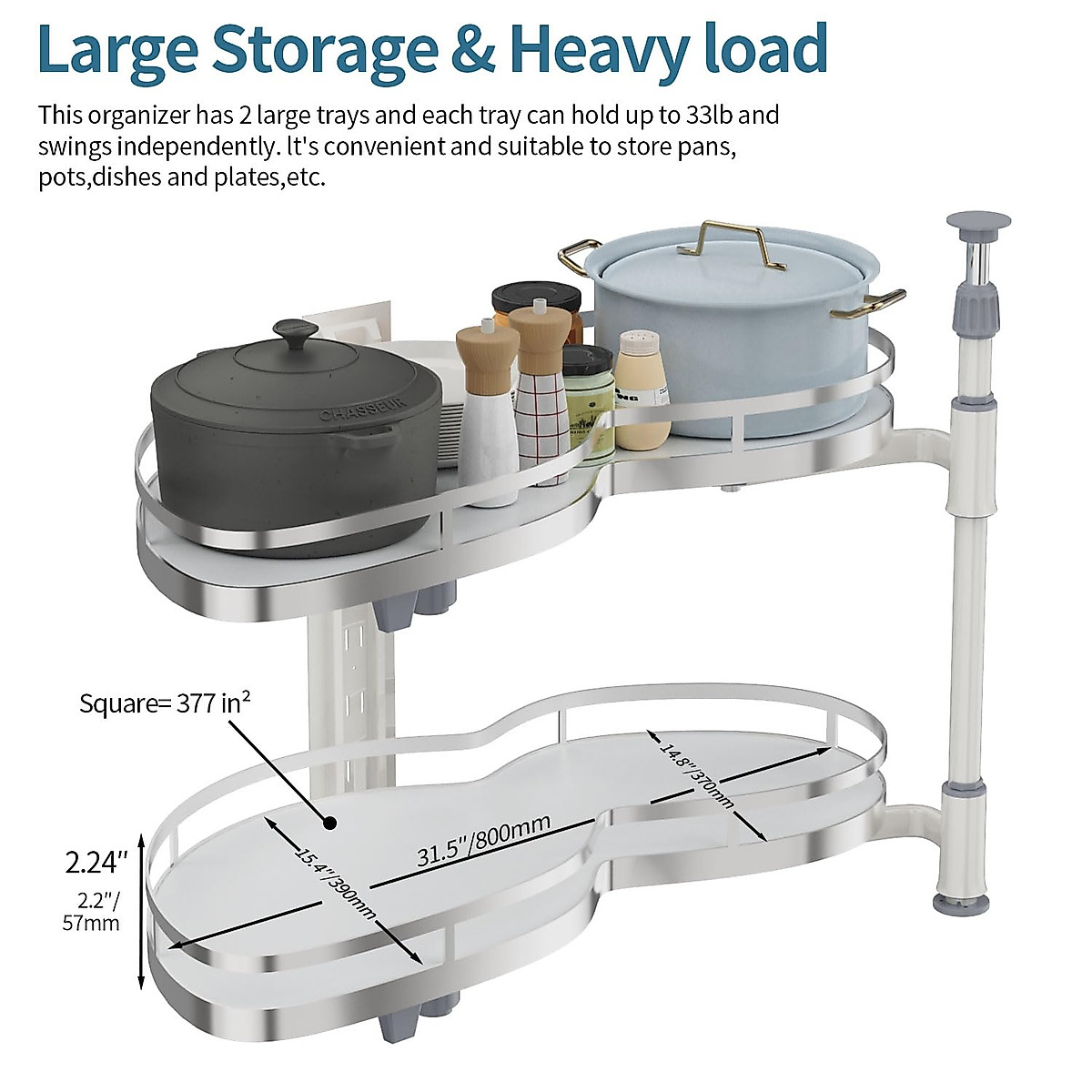 SIPELQDE Swing Right Blind Corner Cabinet Pull out for 36 Inch,Soft Close Corner Cabinet Organizer,2 Tiers Tray Adjustable Height Corner Cabinet Lazy Susan