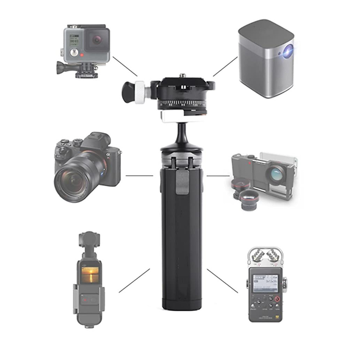 Portable Desktop Mini Tripod, Professional Mini Tripod with Panoramic Ball Head for Action Sports Camera Mirrorless Camera