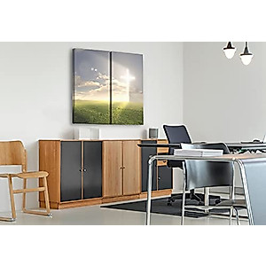 Christian Wall Art Cross Decor - Religious Cross / Light of God Canvas Art 2 Piece Set - Decorative Split Artwork Picture, Spiritual Christian Decor Print for Home, Living Room, Bedroom, Office & Gift