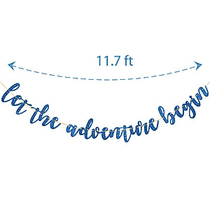 KakaSwa Let the Adventure Begin Banner, Blue Sign Decor for Baby Shower/Bridal Shower, Travel Themed Party Decoration Supplies