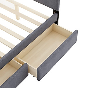 RUNWON Queen Size Linen Upholstered Platform Bed Frame with Headboard and Two Drawers for Bedroom, Grey