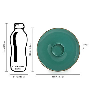 ExclusiveLane 'Earthen Turquoise' Hand Glazed Ceramic Chip and Dip Serving Platter with Dip Bowl for Parties, Salsa, Guacamole | Chip and Dip Platter for Appetizers, Hummus, Nacho (Microwave Safe)