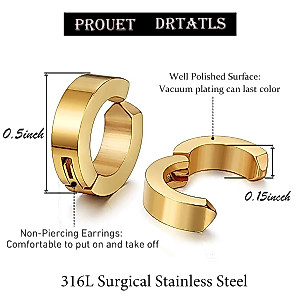 YCL&TXL Stainless Steel Clip On Earrings for Men Women Hoop Huggie Men's Fake Earrings (Gold)
