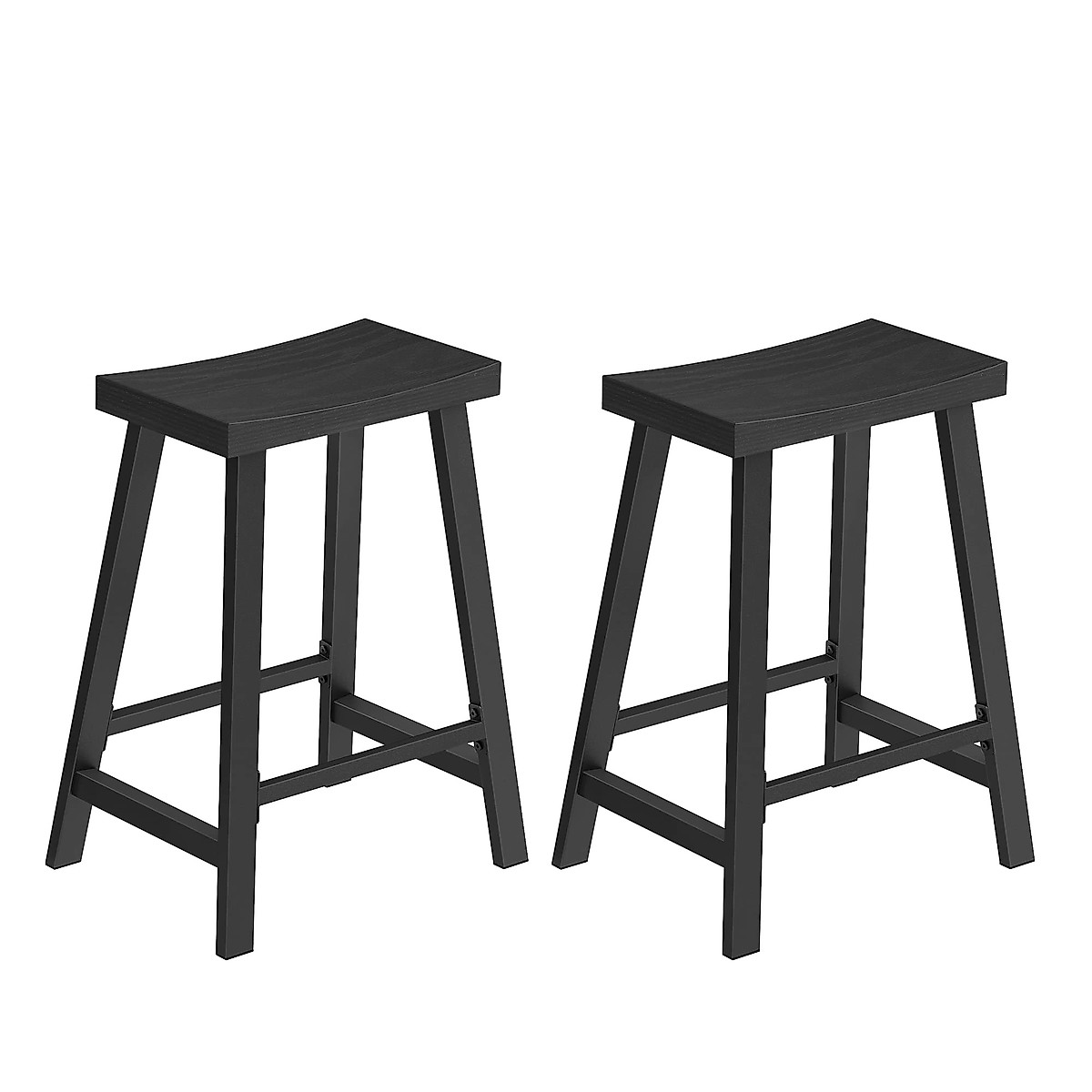 VASAGLE Bar Stools, Set of 2 Bar Chairs, Kitchen Breakfast Bar Stools with Footrest, 23.6 Inches High, Industrial in Living Room, Party Room, Black ULBC074B56