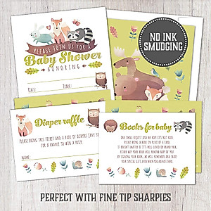 A Set of 25 Woodland Animals Baby Shower Invitations, Diaper Raffle Tickets and Baby Shower Book Request Cards with Envelopes. Gender Neutral Invites Perfect for Baby Boys and Baby Girls.