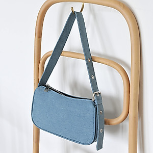 Denim 90s Shoulder Handbag Classic Women Purse with Grommets Adjustable Shoulder Strap Jeans Style Bag (Blue)