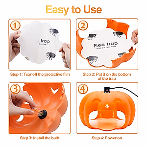Flea Traps for Inside Your Home, Flea Killer Trap Indoor Natural Safe Pest Control Trapper House Sticky Insect Killer with Light & Switch, Bed Bug Trap Safe for Kid & Pet, 2 Packs Pumpkin