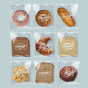 200pcs 6 x 7 Inch Baking Patterns Self Adhesive Packaging Bags, Clear Plastic Bags, Self Sealing Cellophane Bags Thick OPP Resalable Treat Bags for Packaging Bakery, Cookies, Homemade Bread Daily Use