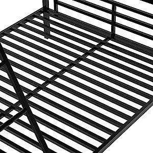 GLORHOME Twin-Over-Full Metal L-Shaped Triple Bunk Bed with a Twin Size Loft Bed & Desk, Space Saving Bedroom Furniture for Kids Teens, Black