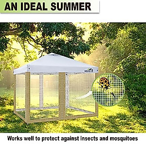 Hisinly Canopy Mesh Sidewalls for 10x10 Pop Up Canopy, 300D Oxford Fabric with Silver Caoting, Sidewall Netting, 4 Pieces Mesh Sidewalls with Door, Kahki (Canopy Tent NOT Included) (SW-04-4)