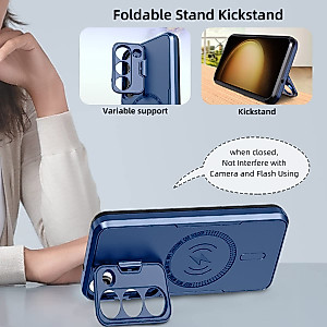 Galaxy S23 5G Case,Designed for Samsung S 23 23S Phone Cases with Camera Lens Protector,Built-in Camera Ring Stand Kickstand,Grade Heavy Duty Shockproof Cover for 23S Women Men 6.1”in Blue