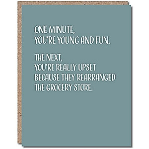 Funny Birthday Cards For Women, Funny Birthday Cards For Men, Happy Birthday Card For Him Or Her, Single 4.25 X 5.5 Greeting Card With Envelope, Blank Inside, Rearranged The Grocery Store, Modern Wit