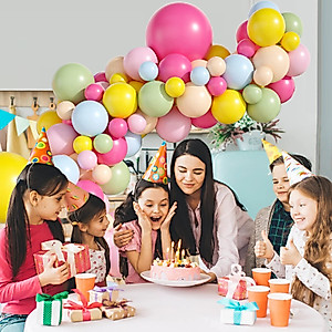 Pastel Balloon Arch Kit, Macaron Balloon Garland Kit with Sage Green Pink Blue Yellow Orange Hot Pink DIY Latex Balloon Garland Arch Kit for Birthday Party Baby Shower Wedding Bridal Decorations