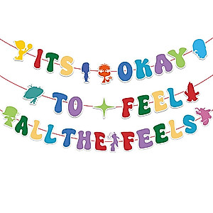 Inside Birthday Party Decorations Banner DIY It's Okay to Feel All The Feels Hanging Banner for Colorful Cute Theme Party Supplies for Fireplace Mantel Wall Decorations