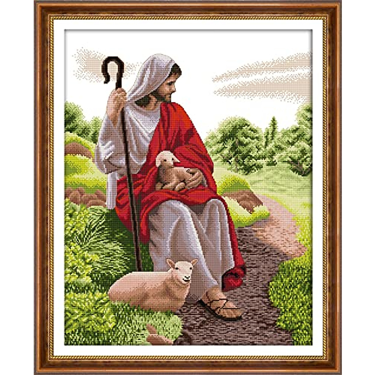 Maydear Cross Stitch Kit for Adults Stamped Full Range of Embroidery Starter Kit for Beginners Pre-Printed Pattern 14CT 2 Strands 18.11 * 22.44in - Jesus