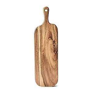 BILL.F Acacia Wood Cutting Board with Handle Small Size Long Wooden Charcuterie Board Paddle Cheese Board Serving Boards for Kitchen Meat, Pizza,Cheese, Bread, Vegetables &Fruits 16'' x 4.7'' x 0.6''