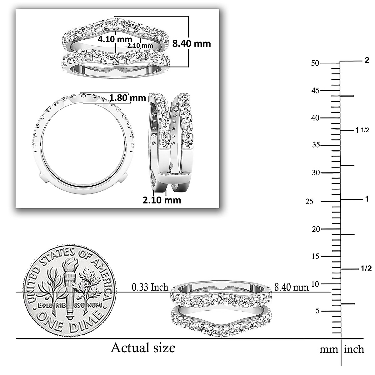 Dazzlingrock Collection Round White Cubic Zirconia Wedding Enhancer Double Ring for Women (1.60 ctw, Color White, Clarity Clean) in 10K White Gold Size 6