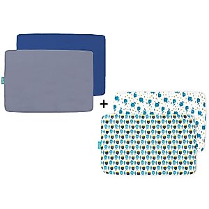 Biloban Pack n Play Sheet Fitted, 4 Pack Portable Playard Navy and Grey & Whale and Fish