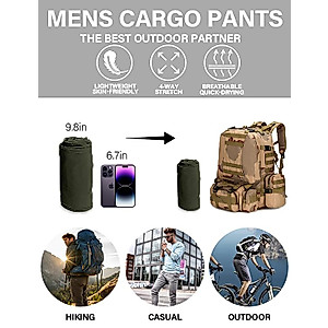 Hiking Pants for Men Convertible Zip Off Outdoor Quick Drying Lightweight Work Fishing Relaxed Fit Cargo Safari Pants#225 Army Green-29