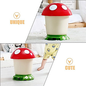Zerodeko Step On Plastic Trash Can Mushroom Waste Organizer Decorative Cute Wastepaper Basket Foot Pedal Bathroom Garbage Container Kitchen Rubbish Bin