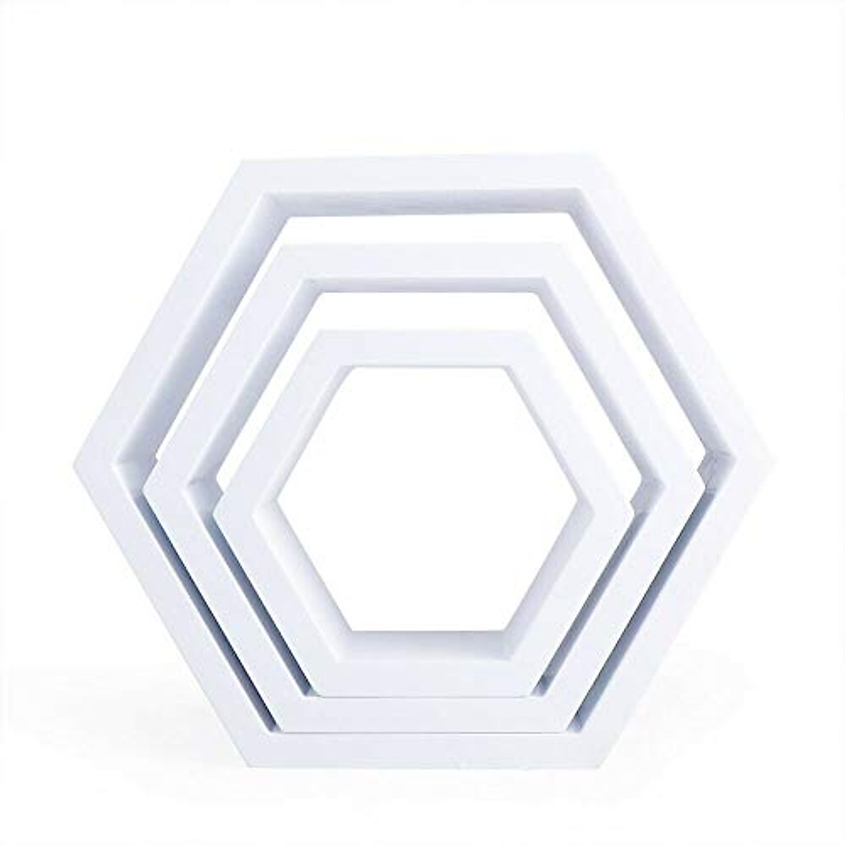 YIYIBYUS Floating Shelves, 3 Pack Wall-Mounted Wooden Storage White Floating Wall Shelves Display Storage Shelf Wall Wood Hexagon Shape Home Decor Hexagon Wooden Wall Shelf Set
