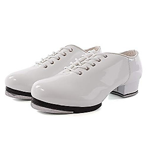 HROYL Women & Men Tap Shoes Unisex Tap Dance Shoes Women Girls Tap Shoes for Jazz Tap Shoes,CL2-White-3.5,US6.5