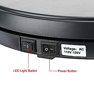 Homend 110V Electric Motorized Rotating Turntable Display Stand with LED, 10inch/25cm Diameter 22lb Load, 360 Degree Rotating in Either Direction, for Photography, Showcase (10inch/25cm,Black)