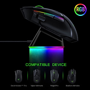 Mouse Charging Dock for Razer Wireless Mouse Viper Ultimate Naga pro DeathAdder V2 Pro and Basilisk Ultimate Magnetic Charging RGB Lights Status Indicator Gecko Feet (RGB)