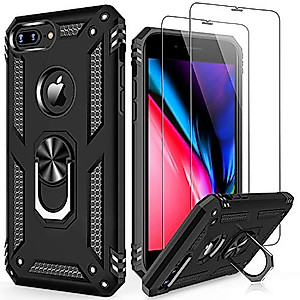 LUMARKE iPhone 8 Plus Case,iPhone 7 Plus Case with Sreen Protector,Pass 16ft Drop Test Military Grade Cover Cover with Magnetic Kickstand Protective Phone Case for iPhone 8 Plus/7 Plus/6 Plus Black