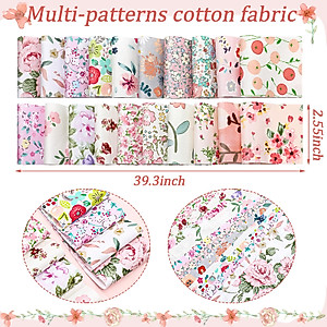 40 Pcs Floral Cotton Fabric Patchwork Roll Cotton Quilting Fabric Roll up Cotton Fabric Quilting Strips 2.55 Inch Precut Patchwork Roll for Craft Sewing DIY Crafts (Pink Floral)
