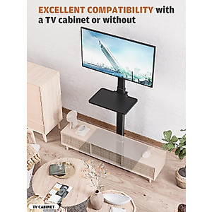 Universal Floor TV Stand with Mount for 19 to 43 inch Flat Screen TV, 100 Degree Swivel,Adjustable Height and Tilt Function, 2 Shelves Space Saving Standing TV Mount for Bedroom Living Room Corner
