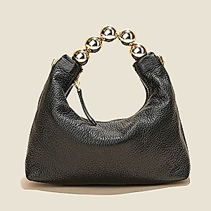 Purses and Handbags for Women Fashion Ladies Pearl bead Top Handle Satchel Shoulder Chain Crossbody Bag (Black)