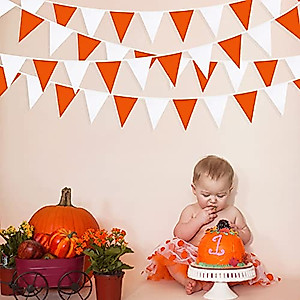 32Ft Orange White Triangle Flag Fabric Banner Pennant Garland Bunting Streamers for Fall Decor Autumn Wedding Birthday Party Thanksgiving Day Graduation Home Nursery Outdoor Garden Hanging Decoration