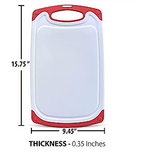 Raj Plastic Cutting Board Reversible Cutting board, Dishwasher Safe, Chopping Boards, Juice Groove, Large Handle, Non-Slip, BPA Free (Large (15.75" x 9.45"), Red and Green)