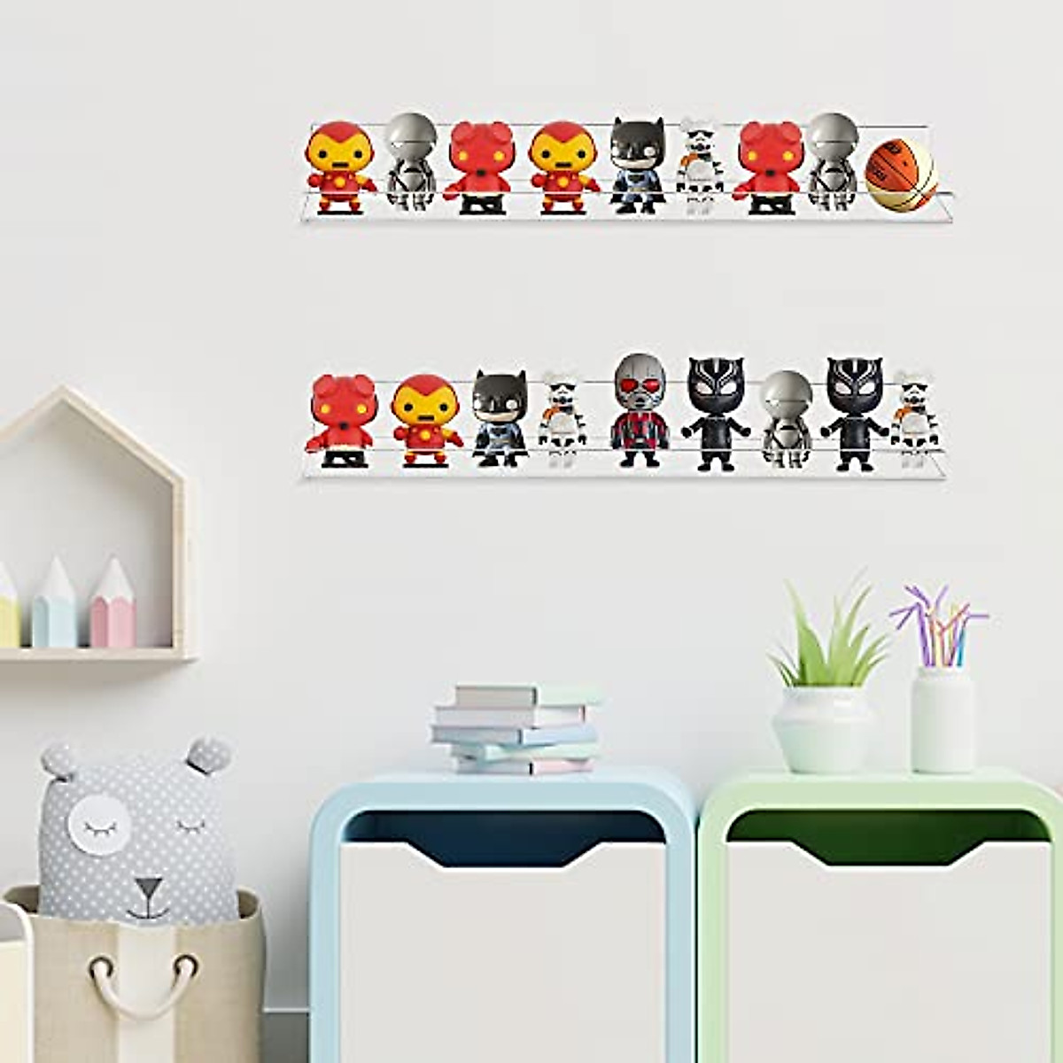 HBlife 15 Inches Invisible Wall Floating Bookshelf for Kids and Nursery, Clear Acrylic Shelves for Figures, 4 Pack (5MM Thick)