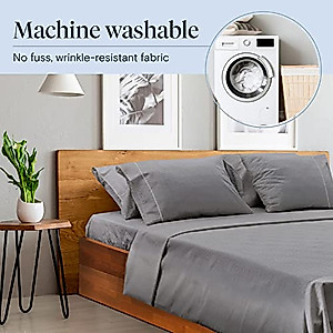 LuxClub 6 PC Queen Sheet Set, Bamboo Sheets Queen Size, Deep Pockets 18" Eco Friendly Wrinkle Free Cooling Bed Sheets Machine Washable Hotel Bedding Silky Soft - Light Grey Queen