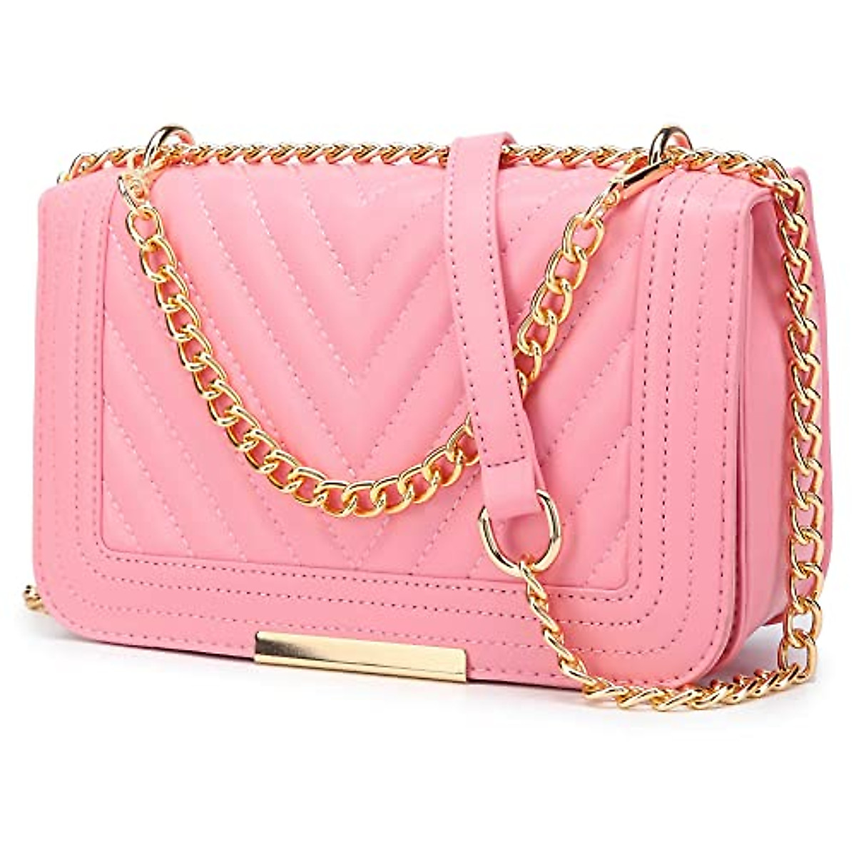 lola mae Crossbody Bags for Women Fashion Quilted Shoulder purse with Convertible Chain Strap Classic Satchel Handbag (Pink-715)