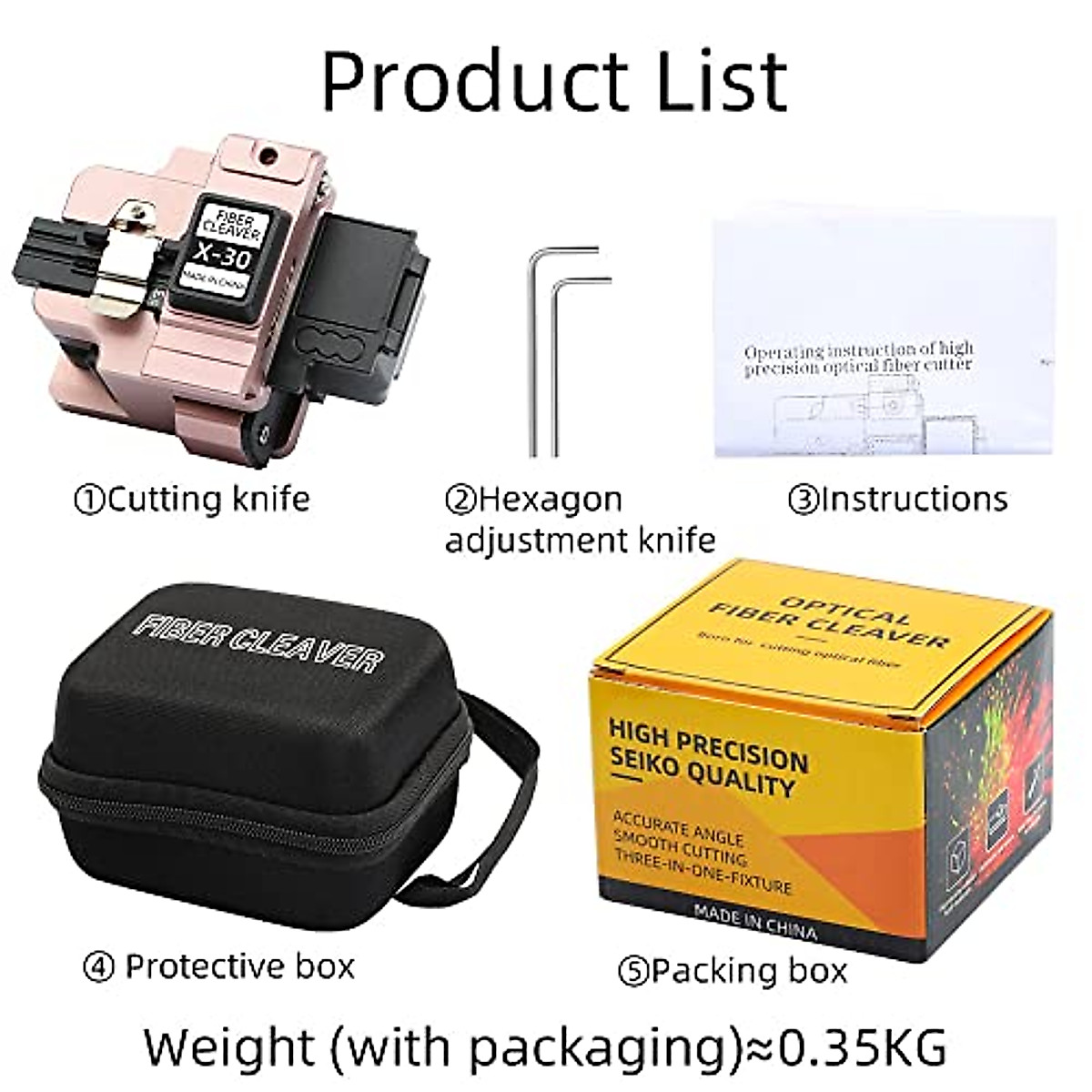 High Precision KLS-X3 Fiber Cleaver 24 surface blade Cutting tool Optical Cable Cutting Knife (Automatic knife return (gold))