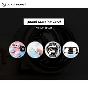 LONG SENG Insulated Water Bottle, Black 17 OZ Double Walled Leak Proof 316 Stainless Steel Water Bottle Vacuum Insulated Metal Water Bottle BPA-Free Sports Water Bottle For Man Woman Adults