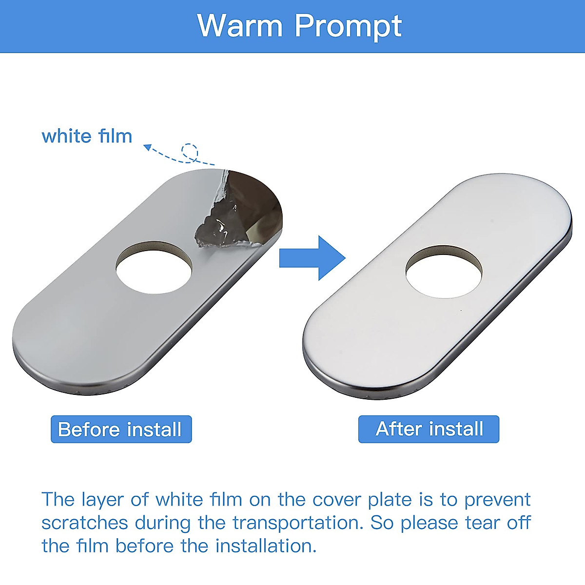 BWE 6 Inch Bathroom Vessel Vanity Sink Faucet 4" Hole Cover Deck Plate Escutcheon Chrome