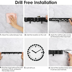 lazycozy® Broom Holder Wall Mount, Mop and Broom Organizer Wall Hanging, 5 Clamps and 4 Hooks + 2 Independent Clamps, Tool Storage Utility Rack for Home Kitchen Garden Laundry Garage