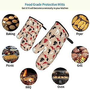 Cat Oven Mitts Set of 2 Birthday Gifts for Cat Lovers Waterproof and Non-Slip Shape Printed Kitchen Women Men Cooking Barbecue Microwave (Oven Mitts Cat, Khaki Mittens)