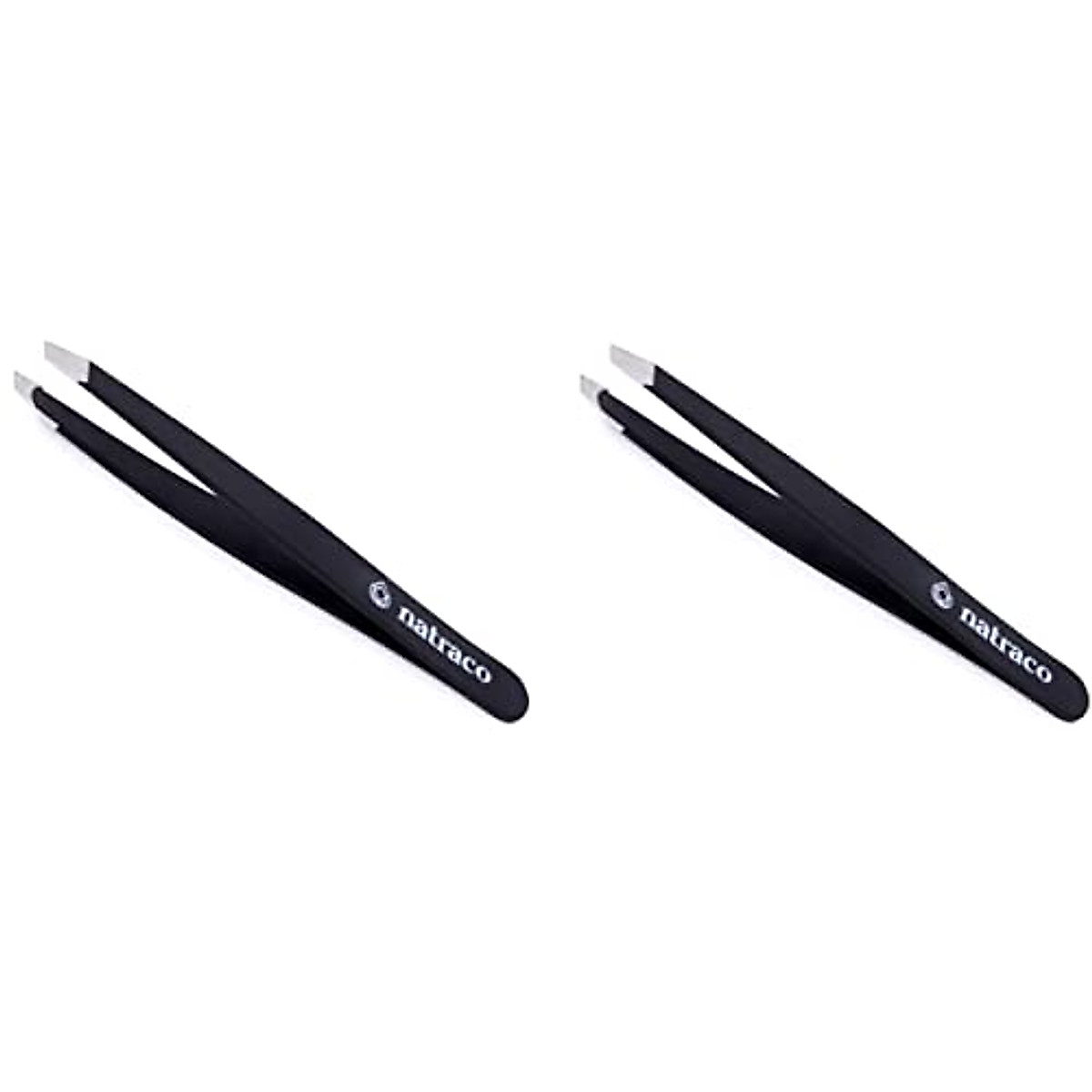 Stainless Steel Slant Precision Tweezers – Professional Tweezers for Eyebrows & Hair Removal – Black (Pack of 2)