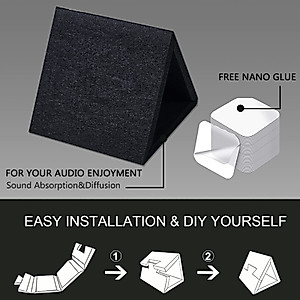 BUBOS Acoustic Panels,DIY Acoustic Diffuser Sound diffuser Panels Full frequency sound absorption（24 x 24Inch）,better Acoustic Treatment for Recording Studio, Office, Home Studio(Black)