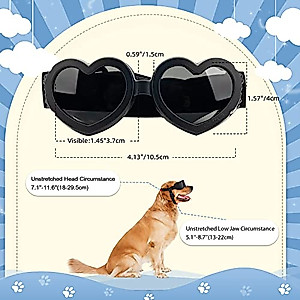 FUNUPUP Dog Sunglasses Small Breed Dog Goggles UV Protection Glasses with Adjustable Strap Heart Shape Anti-Fog Eyewear Windproof Glasses for Pet Dogs Puppy (Black)