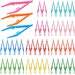 48 Assorted Colors Plastic Tweezers for Kids 4.3 Inch Craft Tweezers Beads Tweezers for Handmade DIY Crafts Beading Jewelry Making Kits Kids Adult Family Home Classroom School