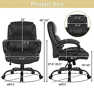 400lbs Big and Tall Office Chair Ergonomic Wide Seat Desk Chair with Head Lumbar Support Armrest, Heavy Duty Adjustable Rolling Swivel Computer Chair 43" H High Back PU Leather Executive Task Chair